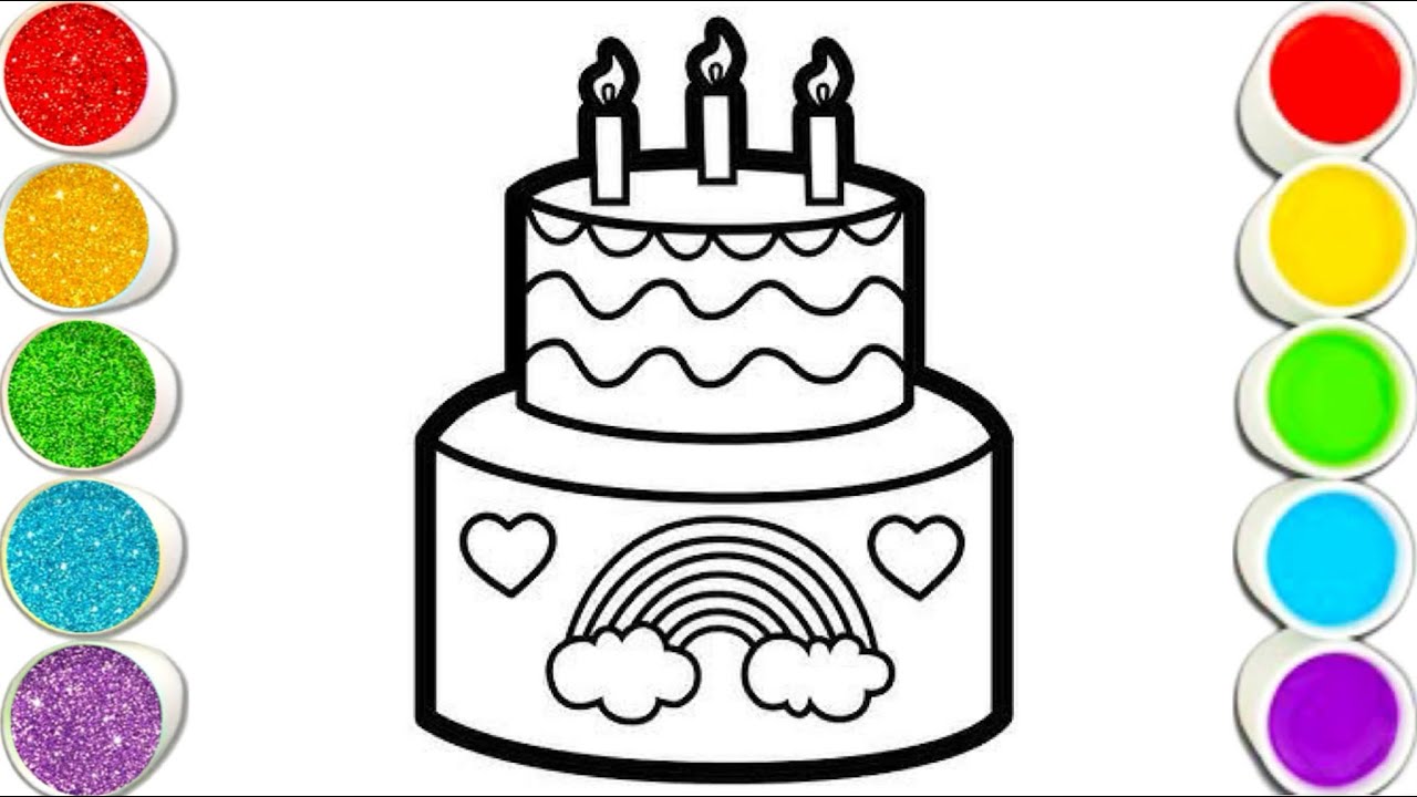 Magical Rainbow Cake🌈🎂Drawing Colouring And Painting | How To Draw Cake ...