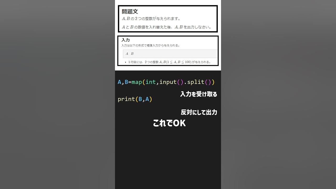初心者でも5くらいわかる初心者向け問題pythonで解説してみたabc 012 A スワップ Atcoder 競技プログラミング