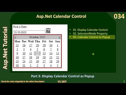 Calendar Control | Part 3 - Display Calendar as Popup | Asp Net Tutorial #34 - YouTube
