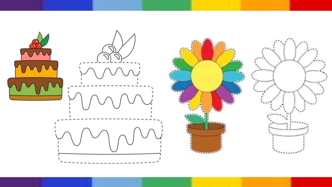 How to draw a beautiful Flower and a Cake | Easy Drawing Painting ...
