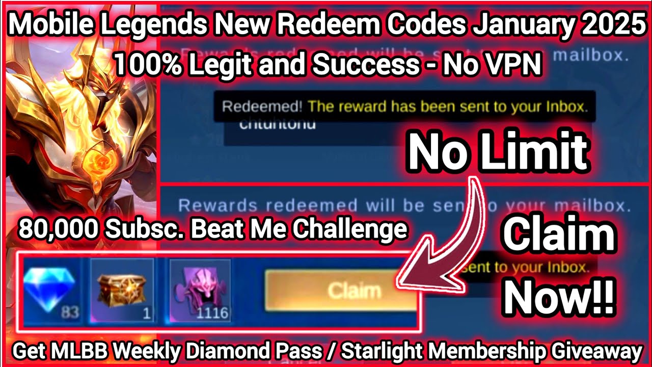 No Limit No VPN Mobile Legends New Redemption Codes January 24 2025 ...