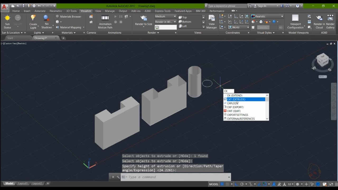 how to use Extrude in Autocad - YouTube