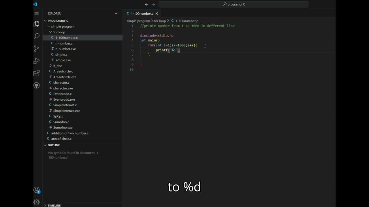 1-1000 number print in different line#cprogramming #nextdimensionsofcoding #coding #printf # ...
