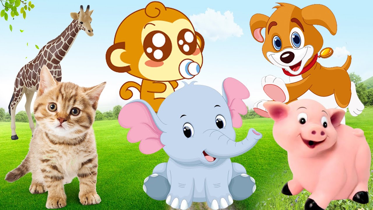 Animals living in harmony with humans, cows, horses, dogs, goats ...