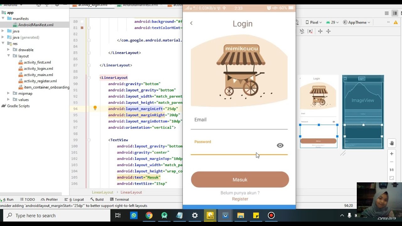 #Part3 Membuat Desain Register dan Login - Android Studio - YouTube