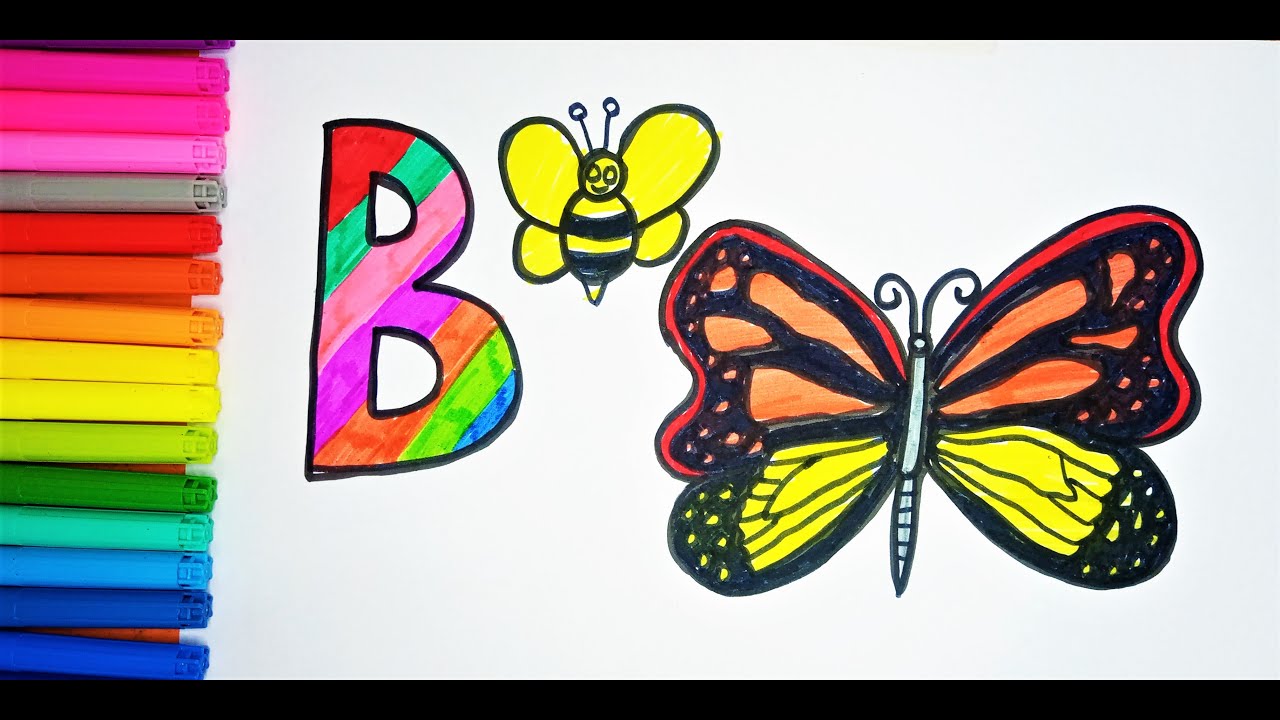 Learn alphabet B, Butterfly, Phonics, Learning and Drawing for Kids and ...