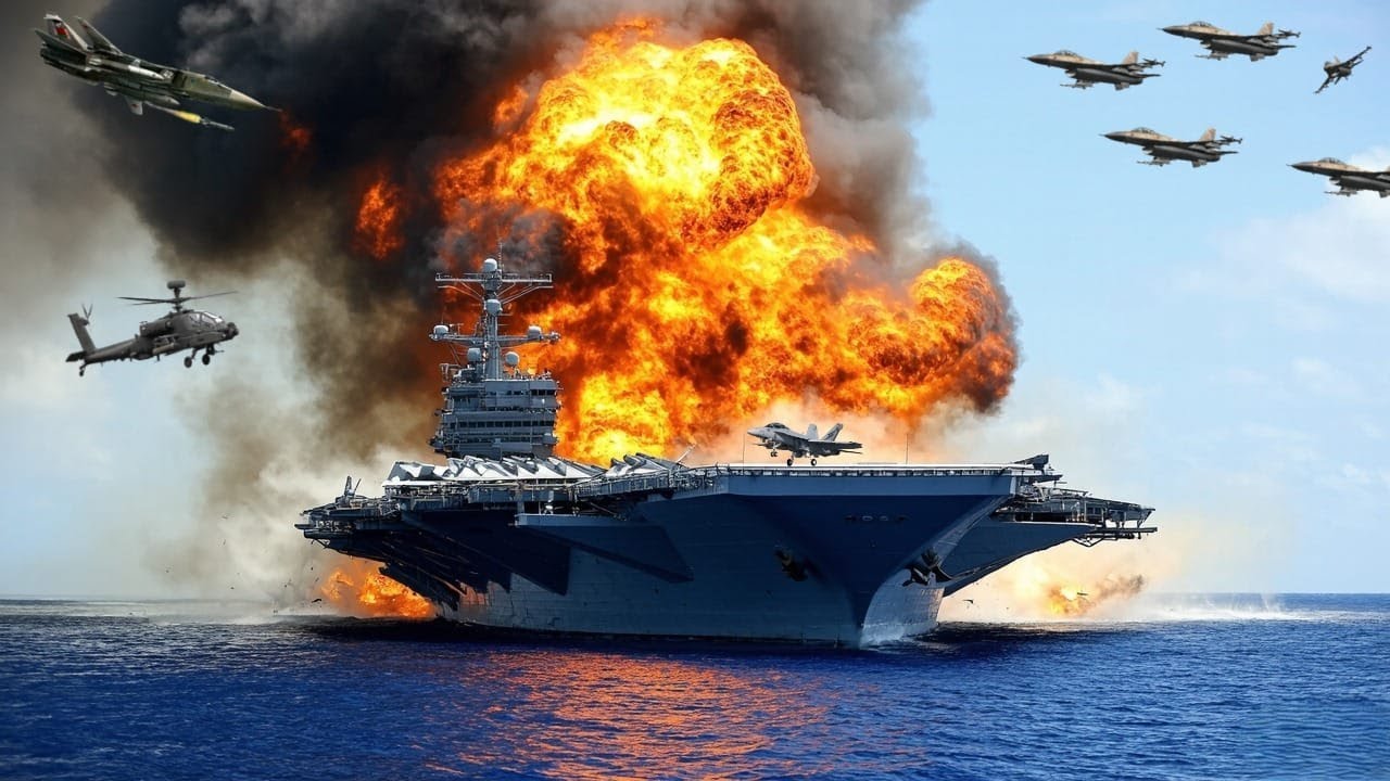 Moment! US F-35 and AH-64 Apache destroy Russian aircraft carrier in ...