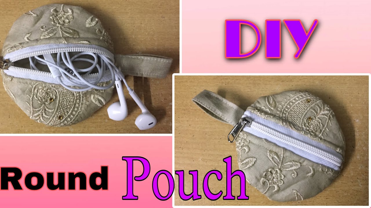 How to make round Pouch| Mini Pouch|Coin Pouch|Earphone Pouch@Aradhana ...