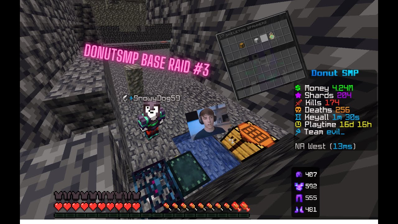 DONUTSMP BASE RAID #3 16 SKELLIES - YouTube