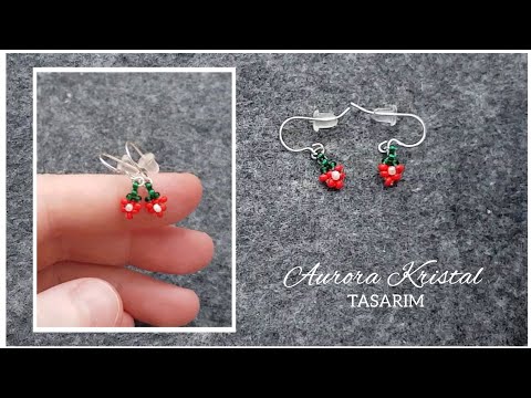 Boncuktan kolay çilek küpe yapımı. Takı tasarım / Beaded strawberry earrings making. Tiny jewelry