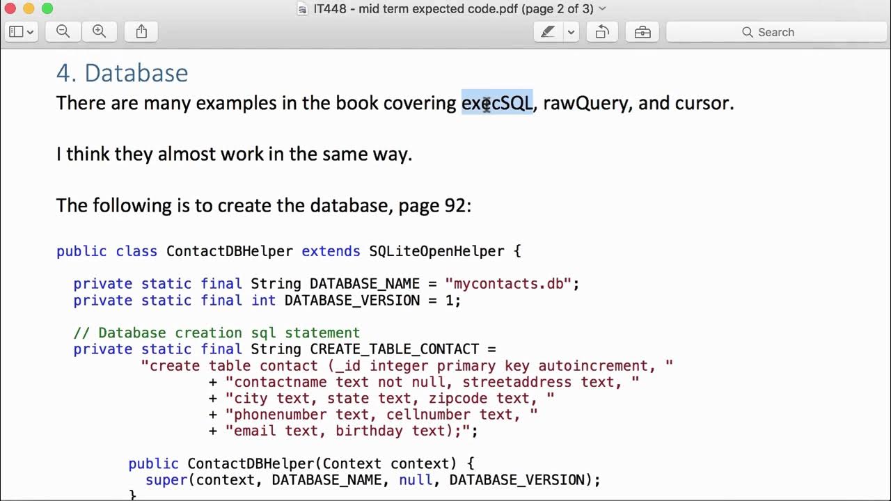 IT 448 Mobile Apps Development - Database execSQL, rawQuery, Cursor - YouTube