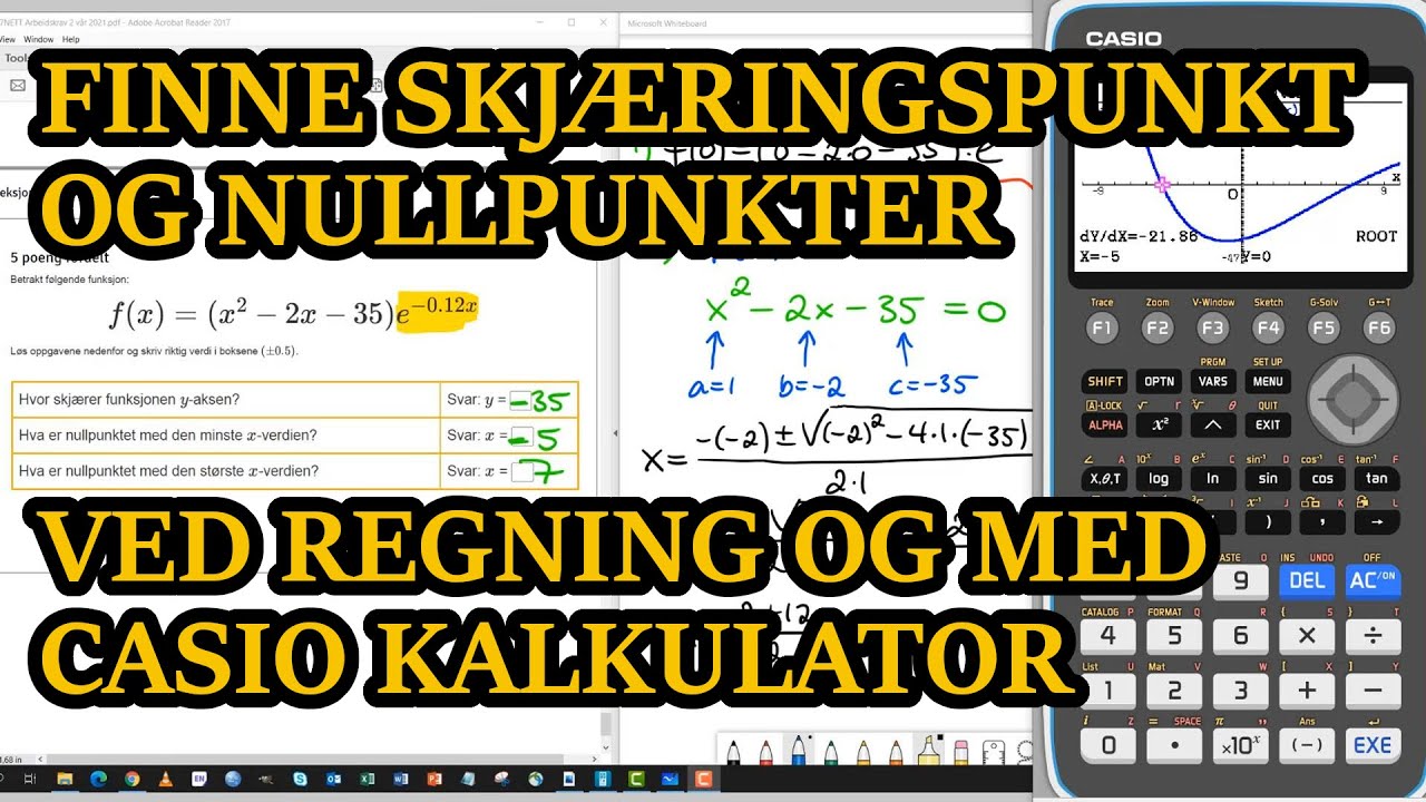 Eksempel: Finne skjæringspunkt og nullpunkter ved regning og med Casio ...
