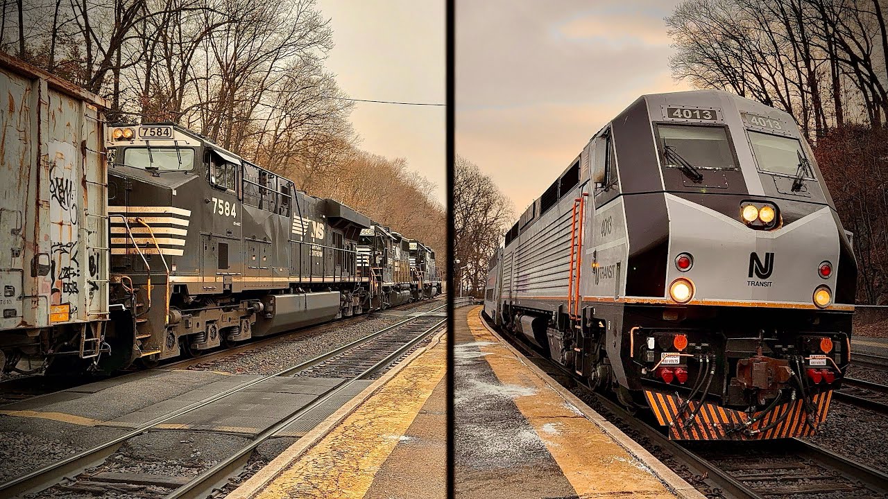 [4K/HDR]: Two Trains at Ho-Ho-Kus with NS H55 (1/16/25) - YouTube