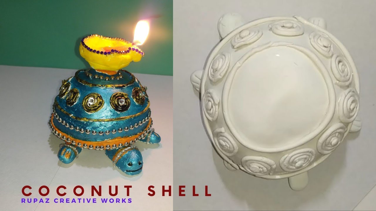 coconut shell craft | tortoise diya stand | diwali home decor | diya ...