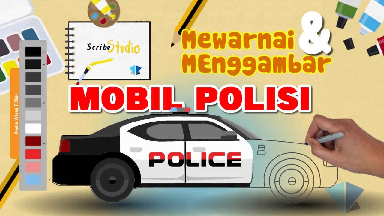 Menggambar dan Mewarnai Gambar Mobil Polisi Dari Palet Warna di ...