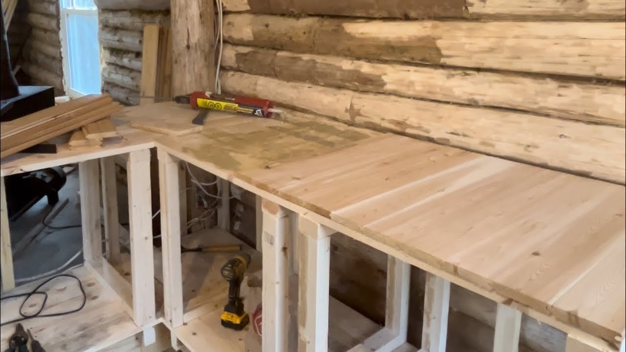 Finish with the counter top of my kitchen at the off grid log cabin ...