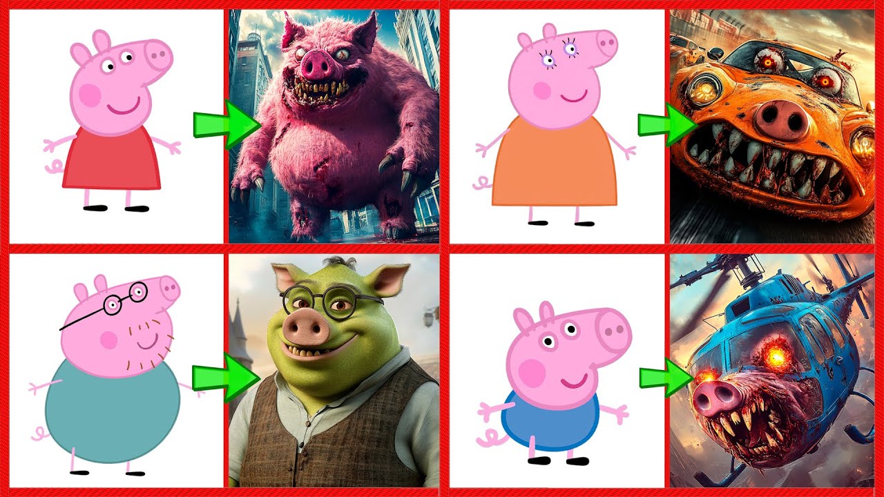 PEPPA PIG 2025 All GIANT MONSTERS , ZOMBIE SPORT CARS , GREEN OGRES ...