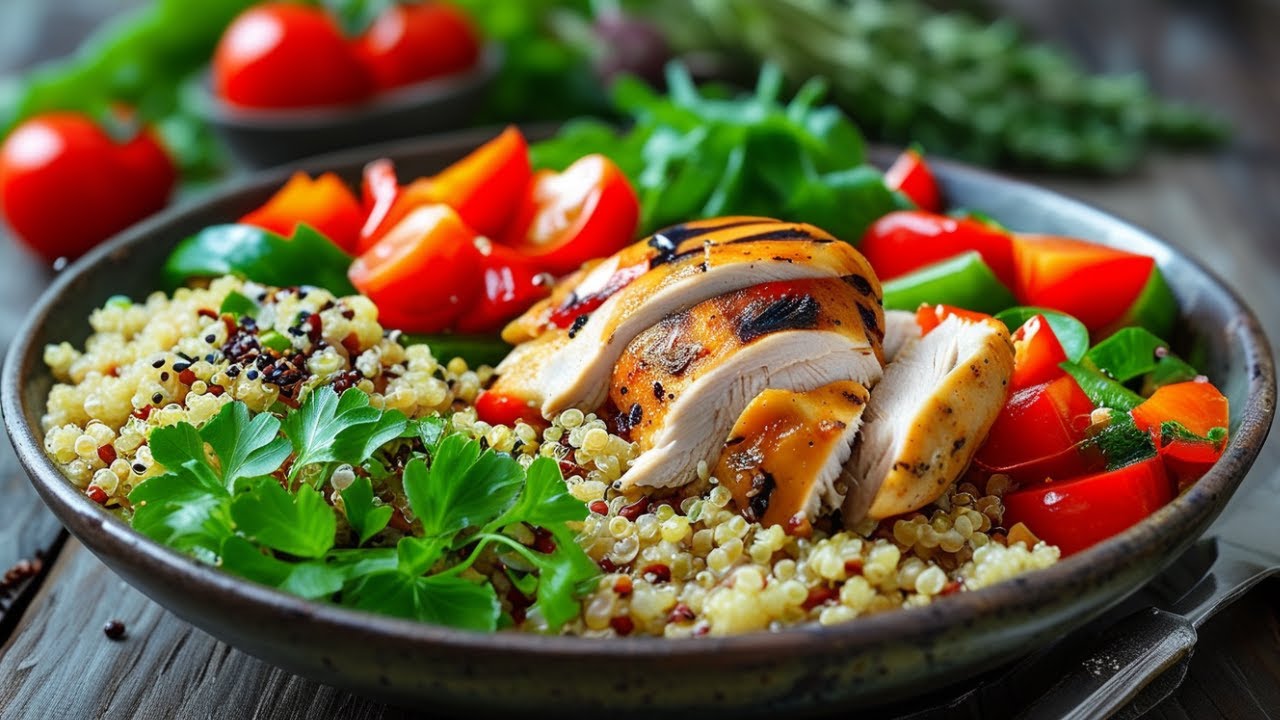 QUINOA con POLLO a la parrilla y VERDURAS - YouTube