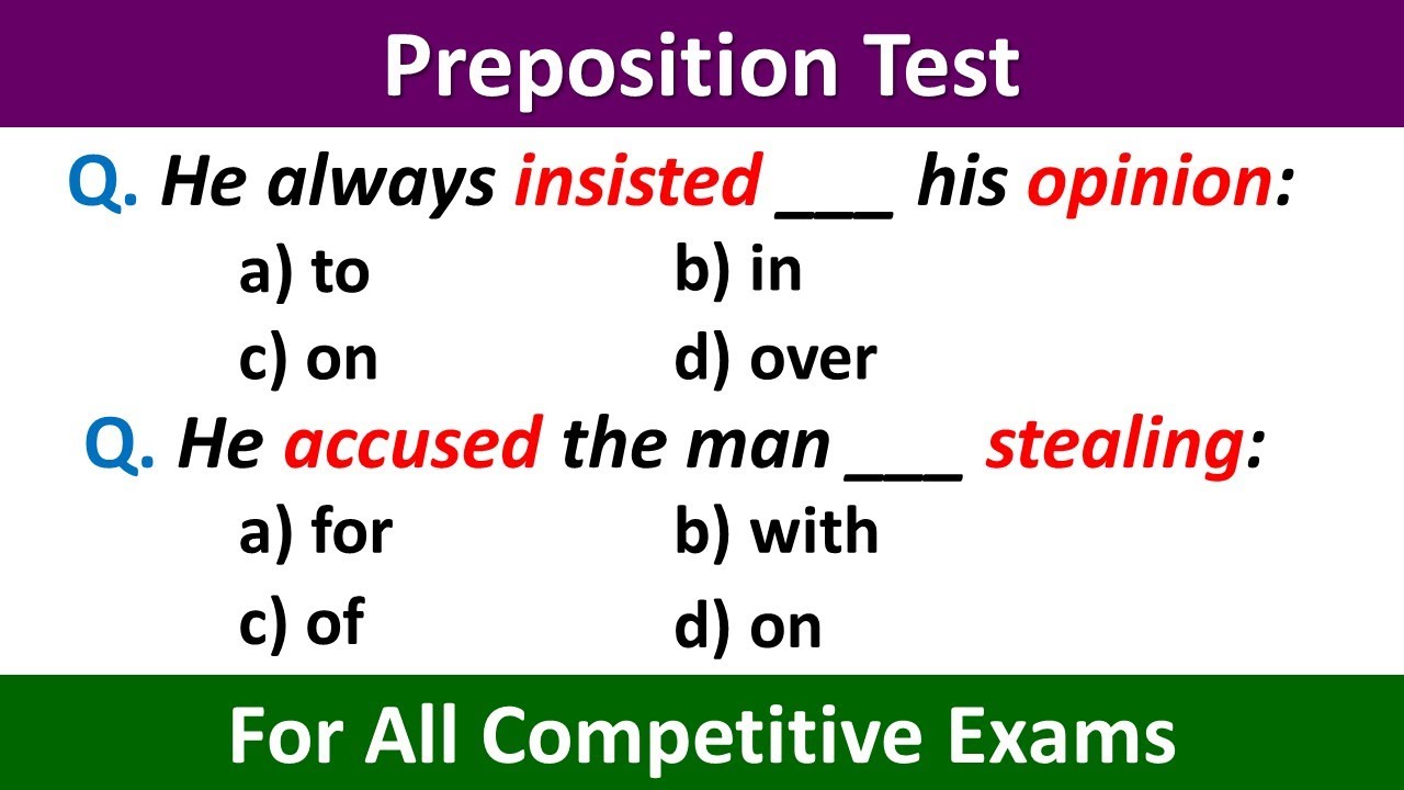 Preposition Test | Preposition | Preposition Quiz | Preposition in ...