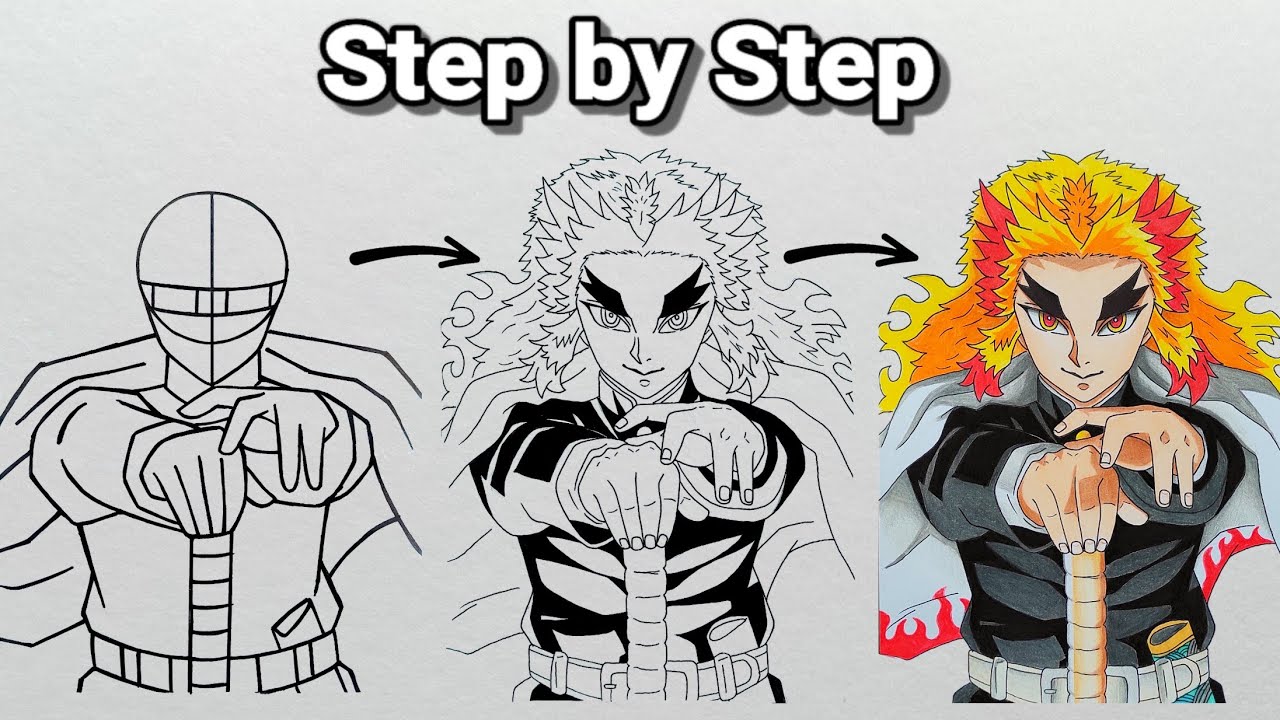 How to Draw Kyōjurō Rengoku Step by Step(Tutorial) for beginners||Demon ...