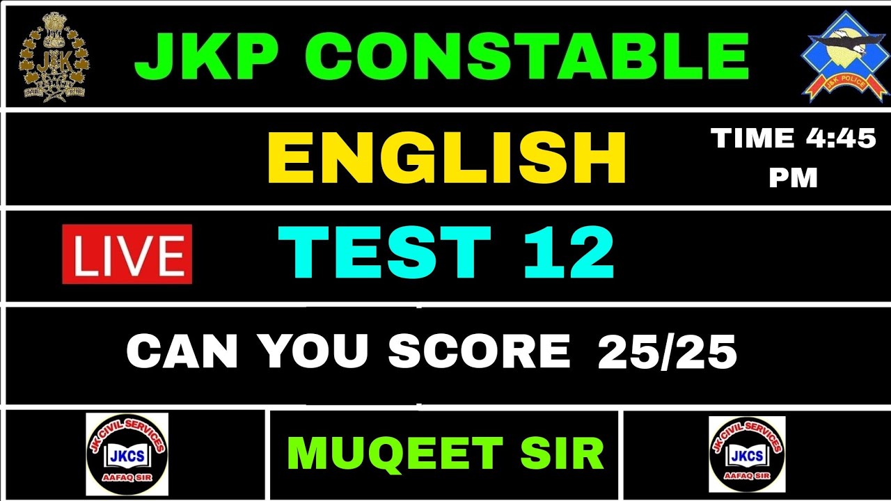 ENGLISH LIVE TEST 12 - JKP CONSTABLE - MUQEET SIR - YouTube