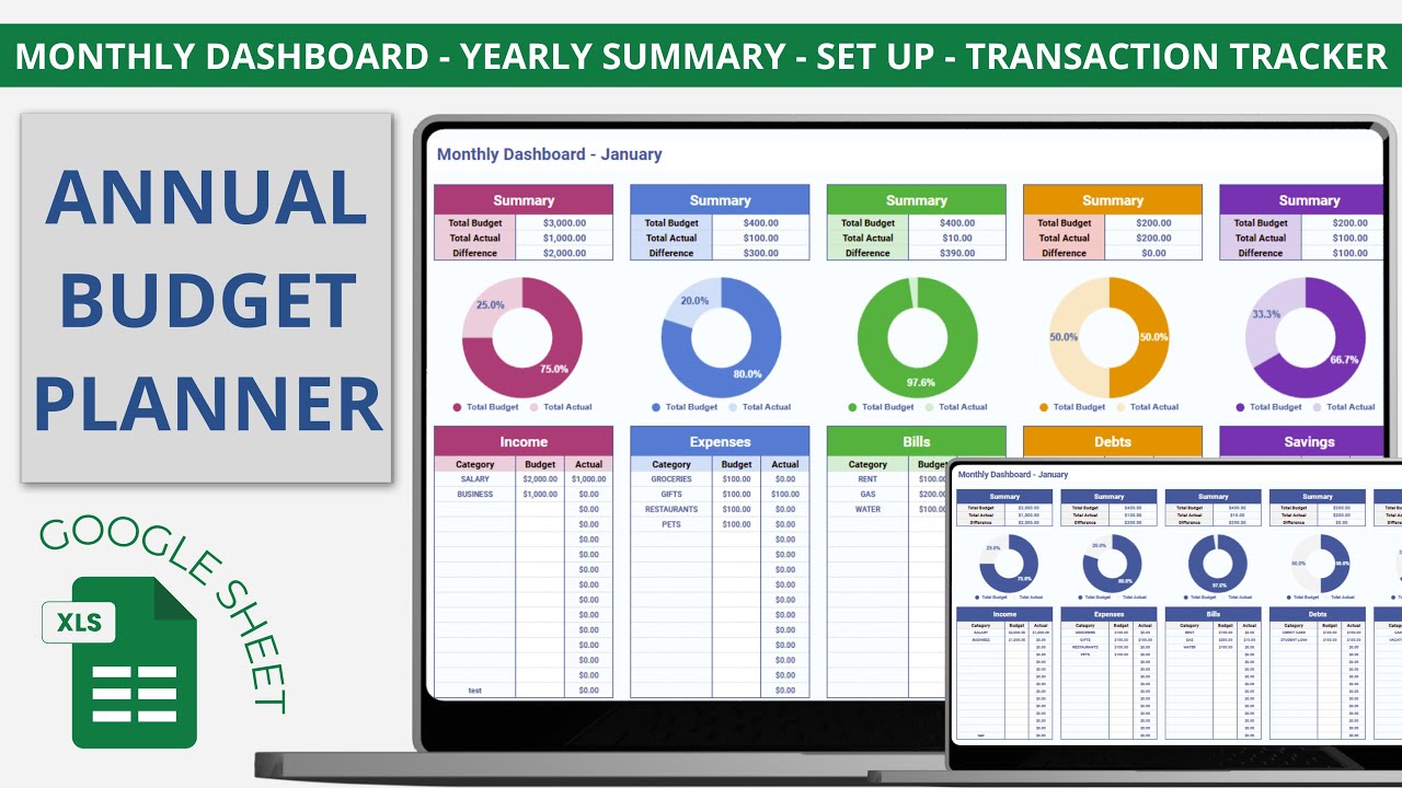 Create own Annual Budget Planner | Google Sheet | Transaction Tracker | Monthly Dashboard ...