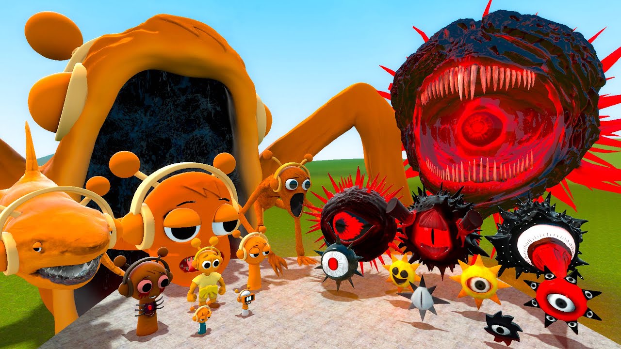 ALL PHASES OF OREN (ORANGE) SPRUNKI VS ALL PHASES OF HORROR MR SUN ...