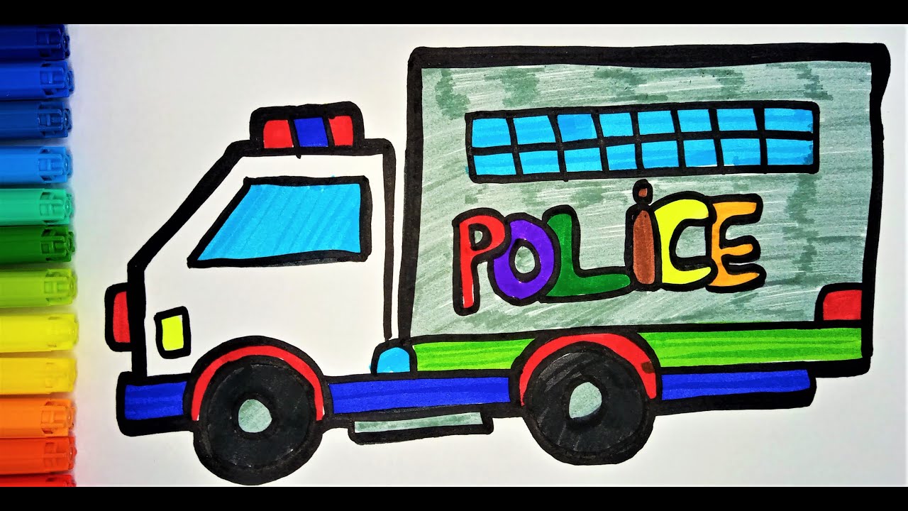 Police Van Drawing, Painting, Coloring for Kids and Toddlers | Basic ...