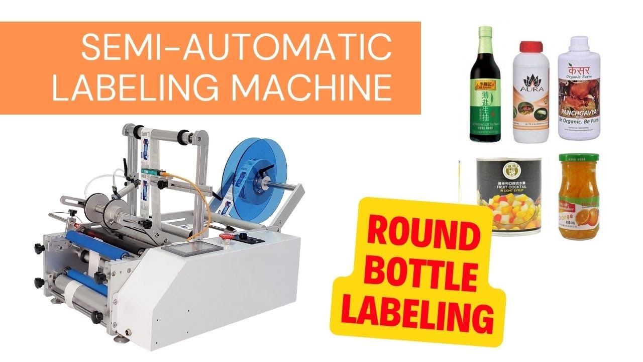 RISHENG-Semi-automatic PE bottle labeling machine Spray bottle sticker ...