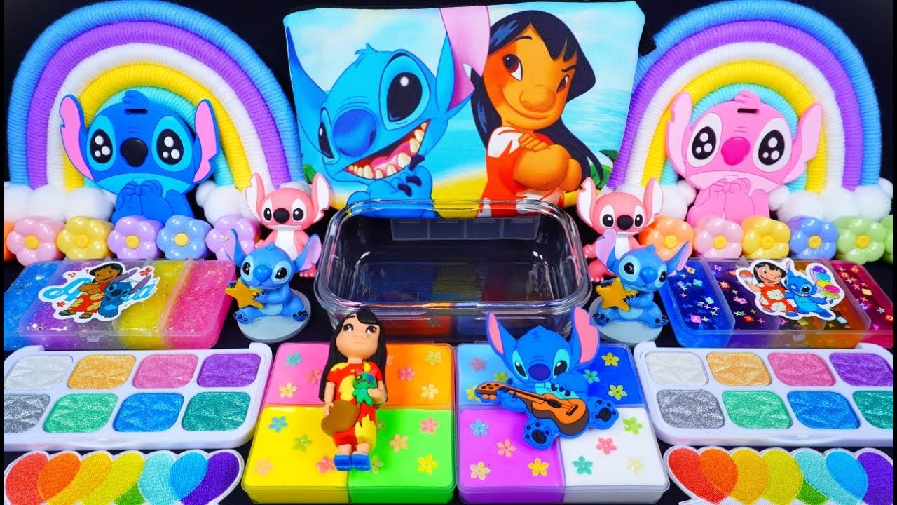 "Lilo & Stitch" Slime. Mixing Makeup into clear slime! 🌈ASMR🌈 # ...