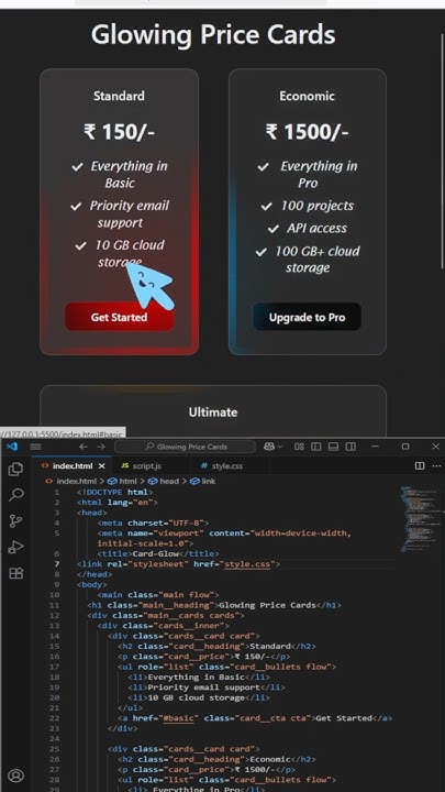HTML CSS ANIMATION CUSTOM CURSOR & GLOWING PRICE CARDS USING #javascript #shots #short #python ...