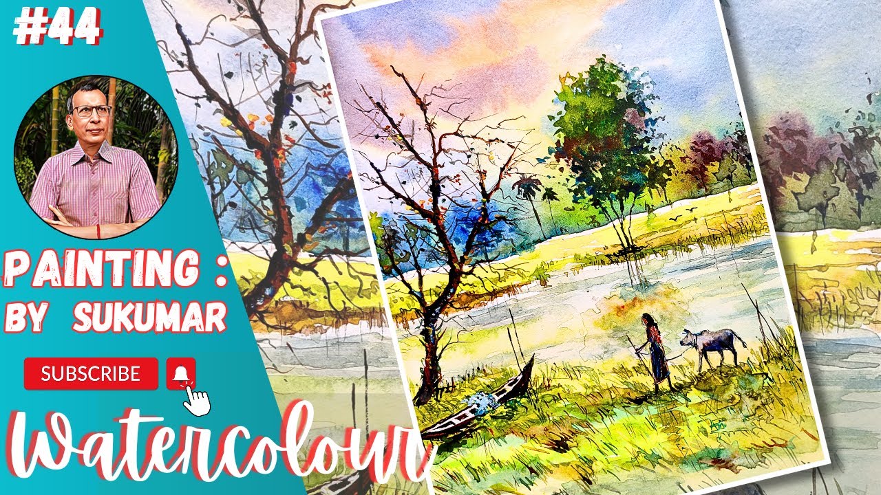 How to Draw Watercolor Landscape Painting | Scenery Drawing ...