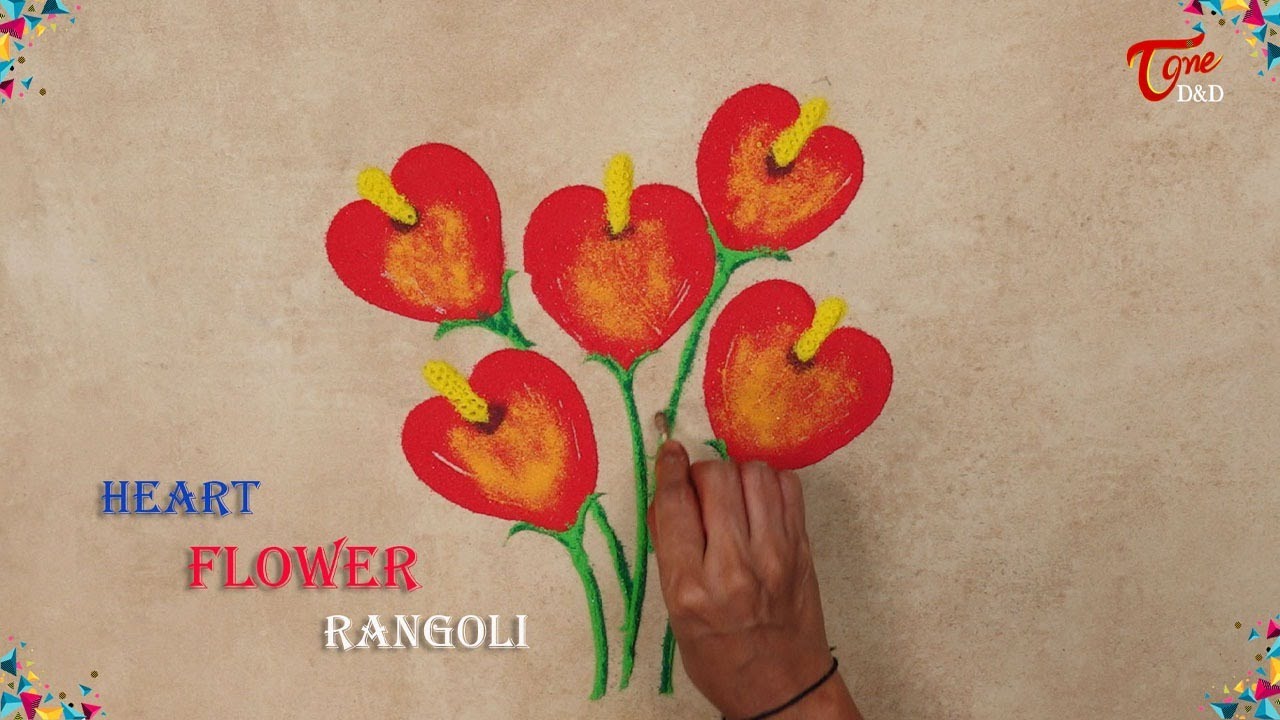 Heart Flower Rangoli Design | Easy & Beautiful Rangoli Tutorial| Tone ...