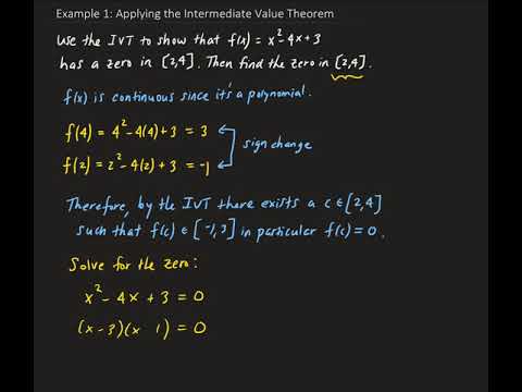 Example 1: Applying the Intermediate Value Theorem - YouTube