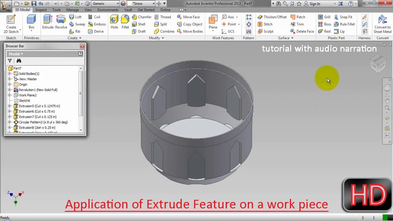 Application of Extrude Feature-Autodesk Inventor Tutorial (with caption and audio narration ...