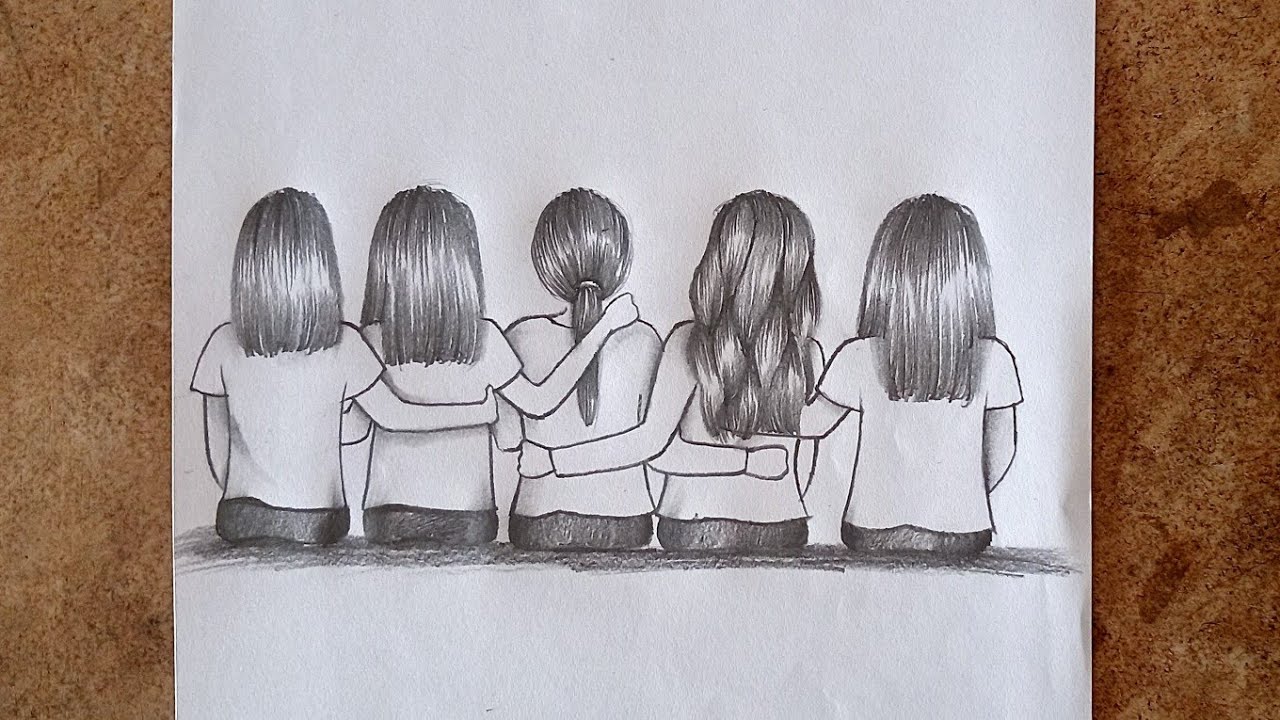 How to draw five girls - friendship Drawing easy|friendship day drawing ...