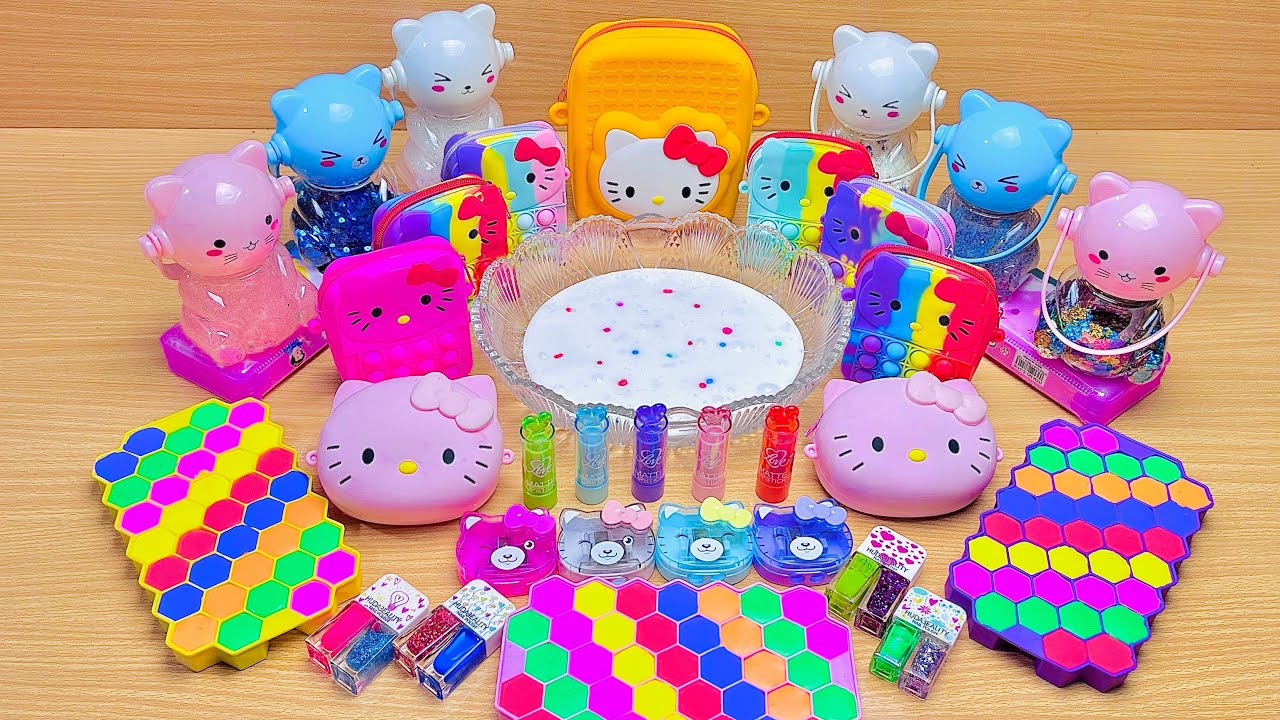 Hello Kitty Makeup Slime !! Mixing Makeup & Random Things into Fluffy ...