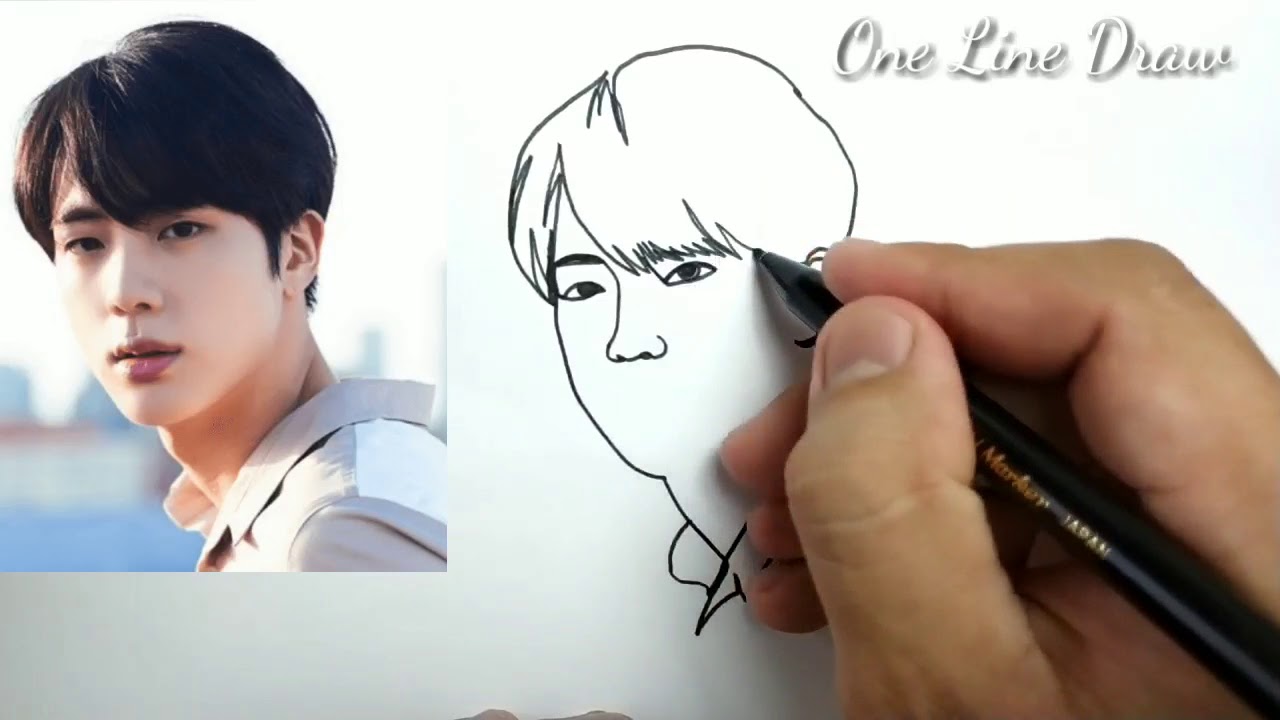 VERY EASY , one line drawing jin bts / drawing by one line / how to ...