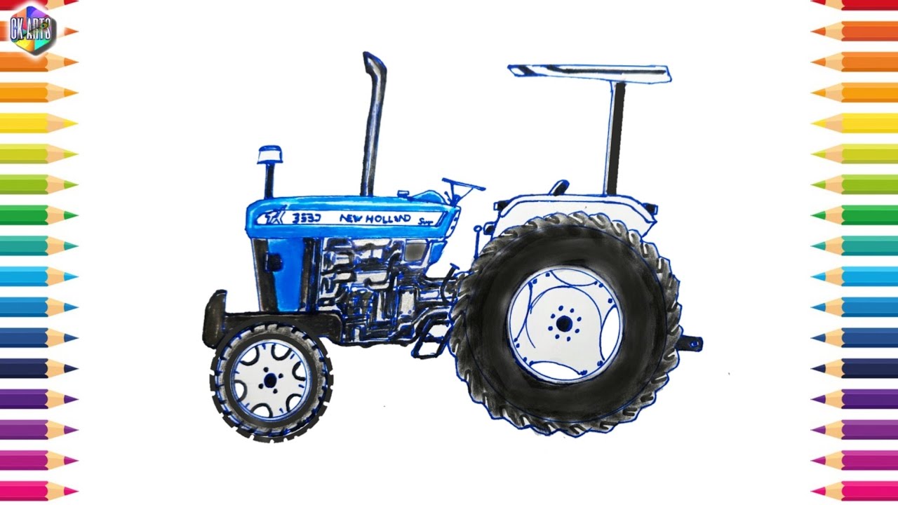 ट्रैक्टर टोचन ड्राइंग New Holland 3630 | How to draw a tractor step by ...