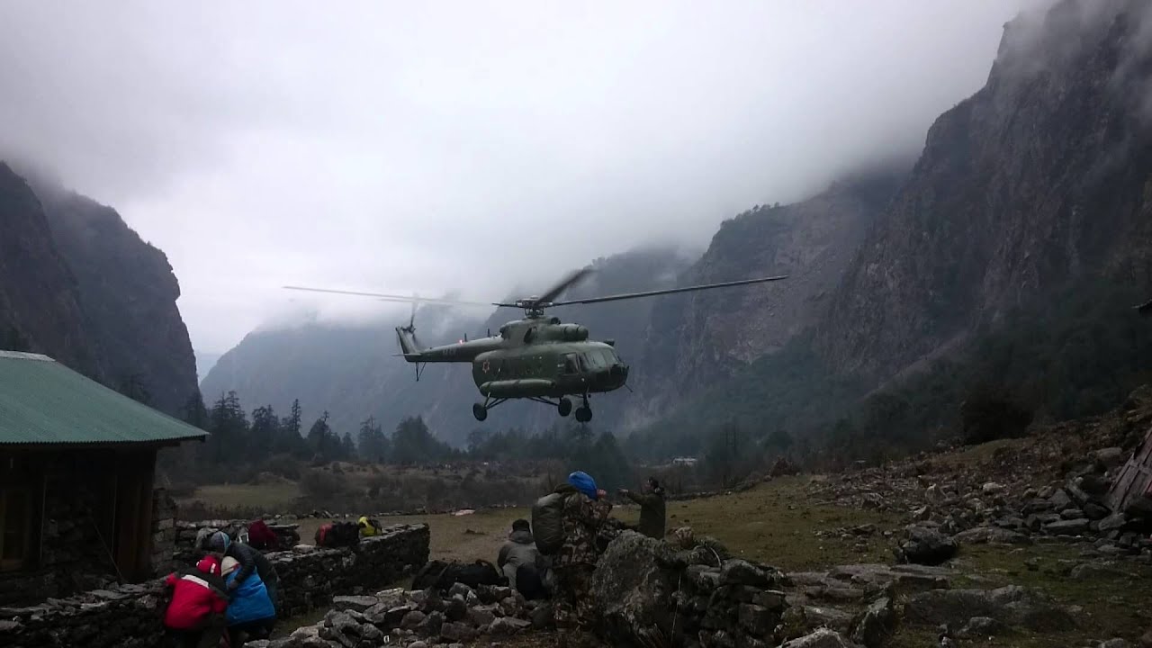 Nepalese Army rescue helicopter leaving - YouTube