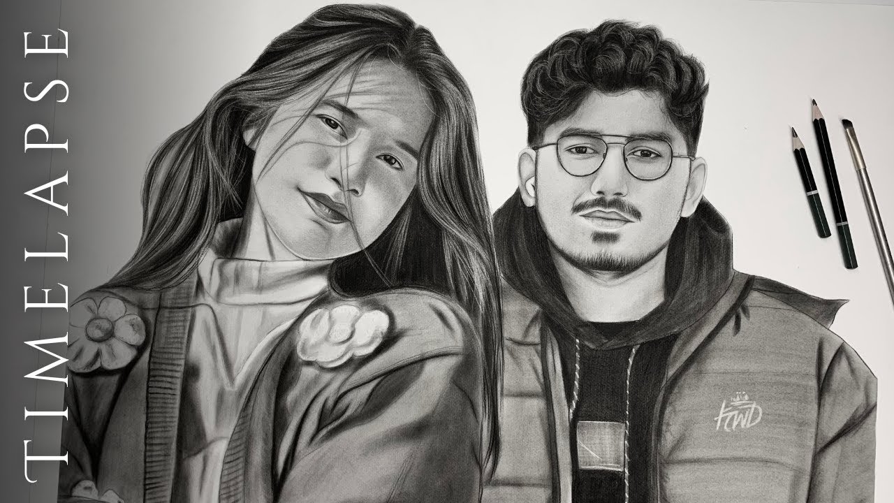 lovely couple portrait timelapse- timelapse charcoal drawing- couple ...