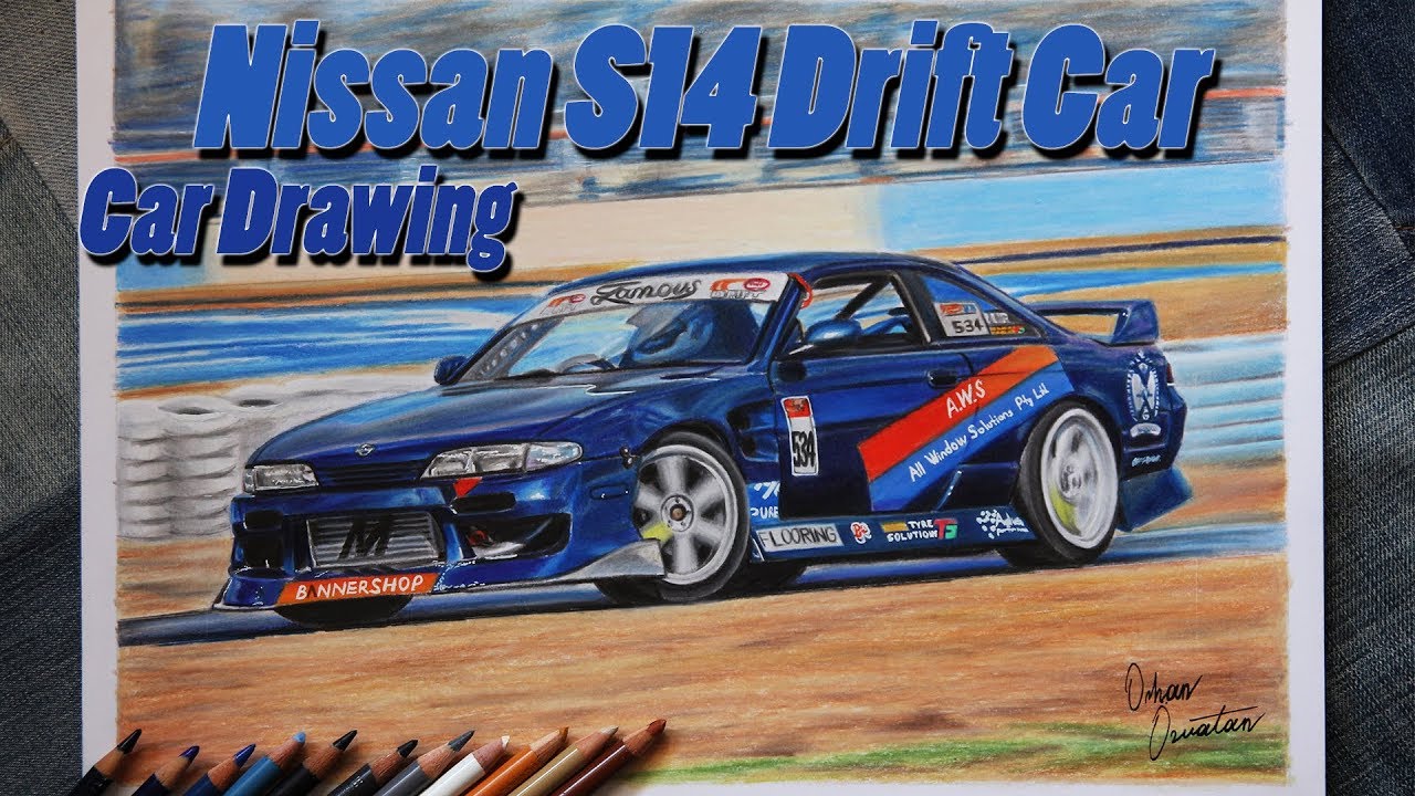 NISSAN S14 Drift Car Drawing - YouTube