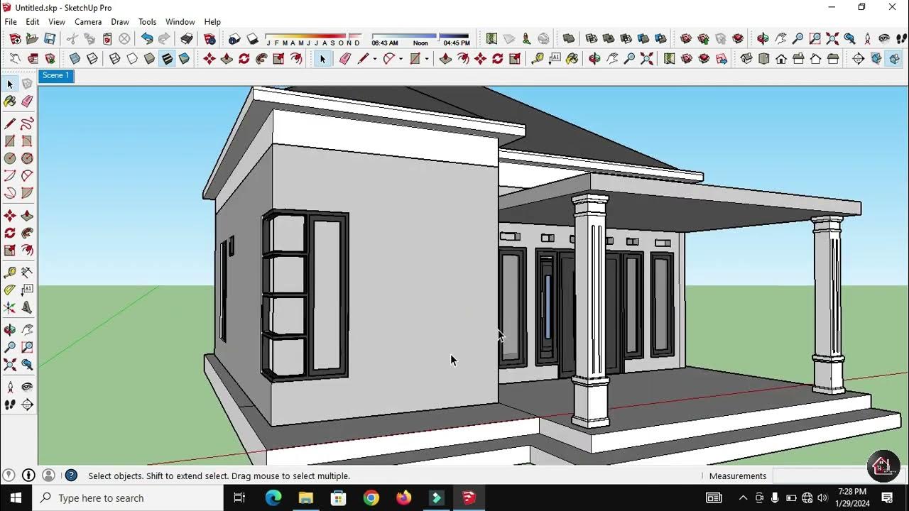 Tutorial SketchUp for Beginner, Desain rumah minimalis sederhana dengan ukuran 8x8_ RogerProject ...