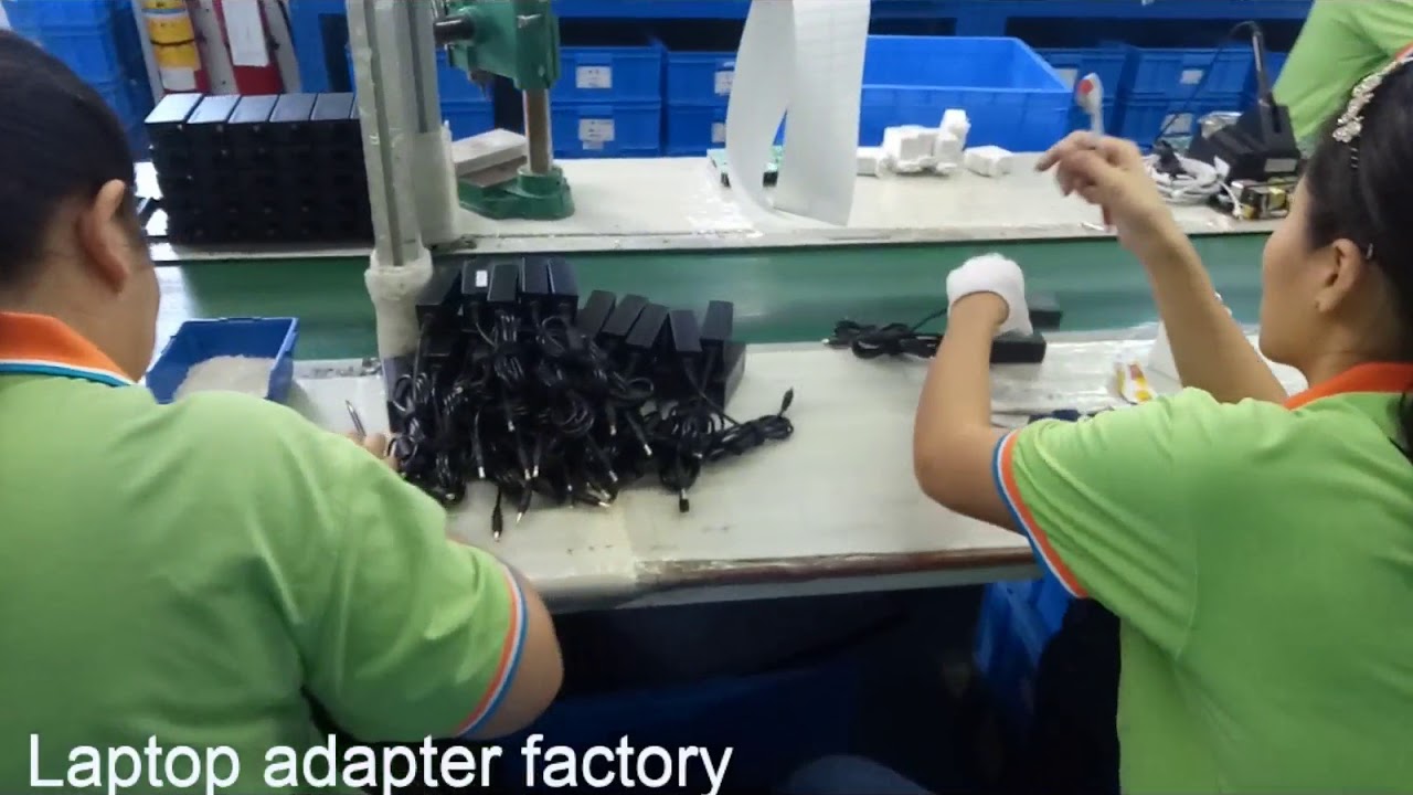 Laptop charger factory's production line - YouTube