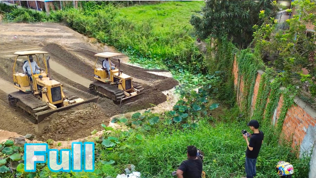 Full Sand Filling - Operator Bulldozer Skills Push Sand Fill into Deep ...