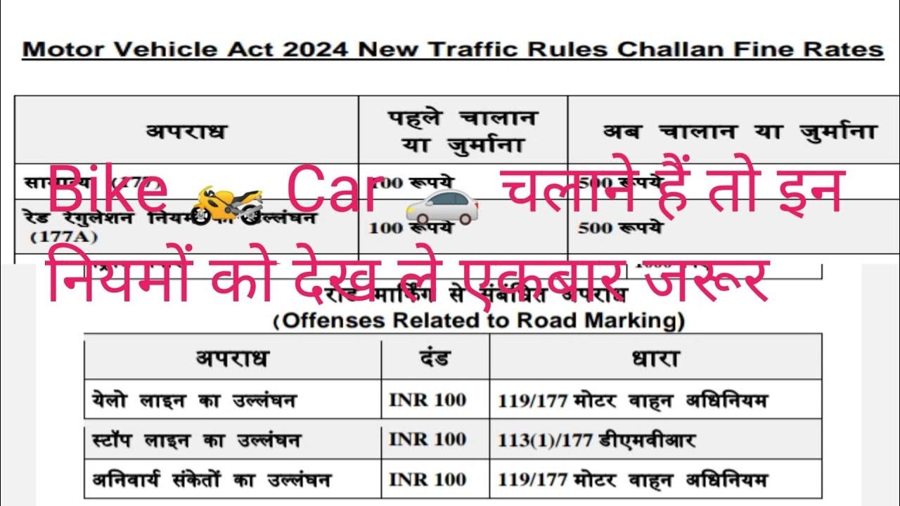 New Traffic Rules Challan Fine Rates List // Motor Vehicle Act 2024 ...