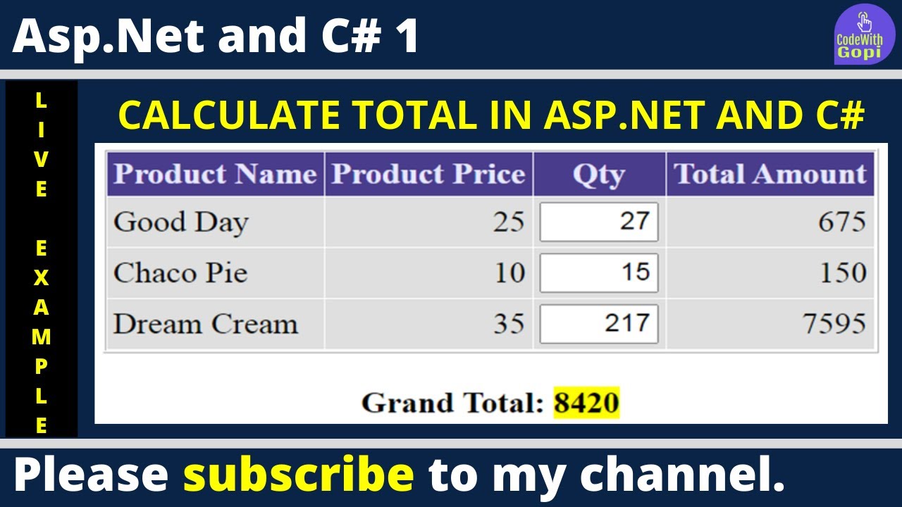 Calculate Total In ASP Net With C And JQuery Running Total In Gridview By CodeWithGopi calculate-total-in-asp-net-with-c-and-jquery-running-total-in-gridview-by-codewithgopi