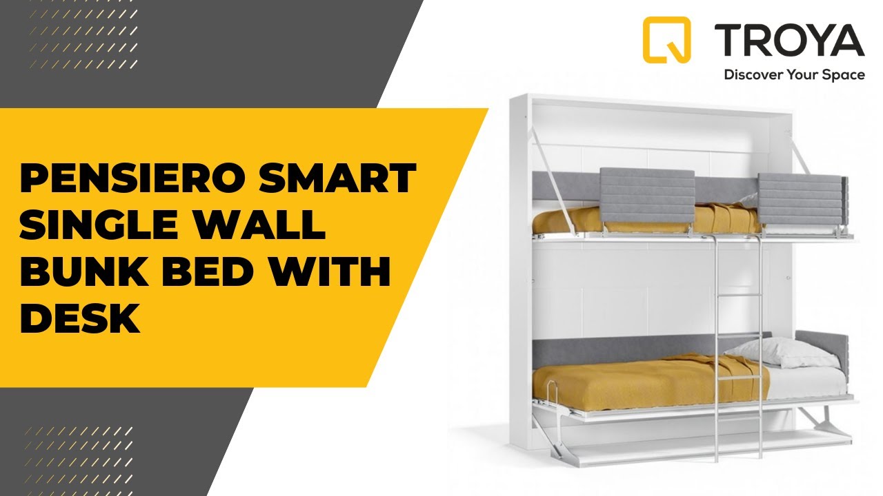 Troya - Pensiero Smart Single Wall Bunk Bed with Desk - Multimo - YouTube