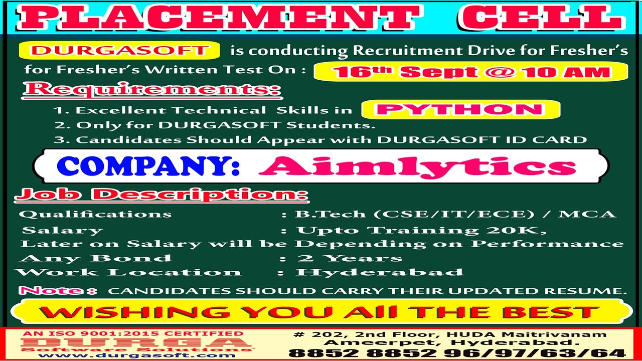 Aimlytics Placement Drive in DURGASOFT !!! - YouTube