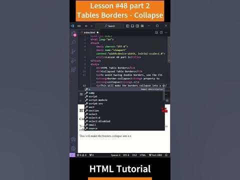 HTML Tutorial - Lesson 48: HTML Tables Borders - Collapse Part 2 #shorts #html #html5 - YouTube